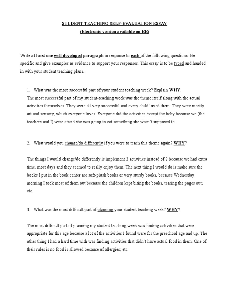 Student Teaching Evaluation Essay | PDF | Behavior Modification | Psychological Concepts