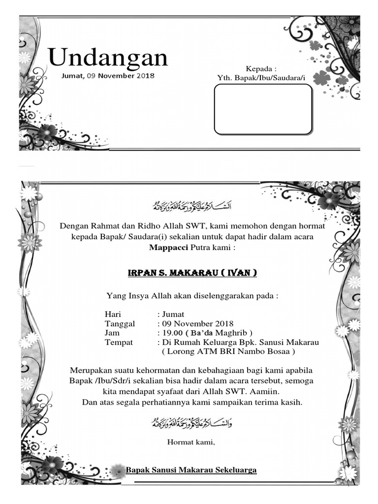 Undangan Mappacci | PDF