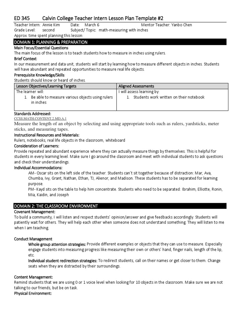 Calvin Lesson Plan Template2 | PDF | Lesson Plan | Classroom