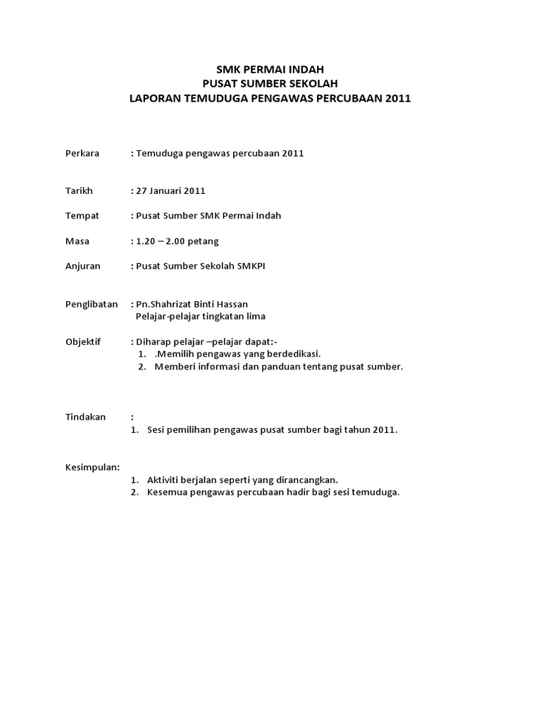 Laporan Temuduga Pengawas | PDF