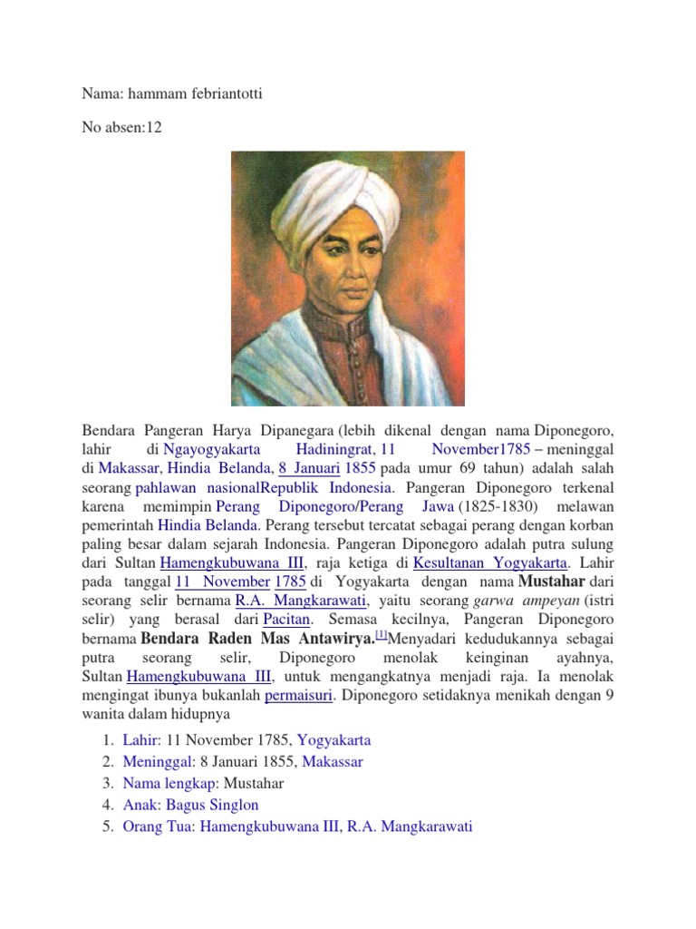 Bendara Pangeran Harya Dipanegara | PDF