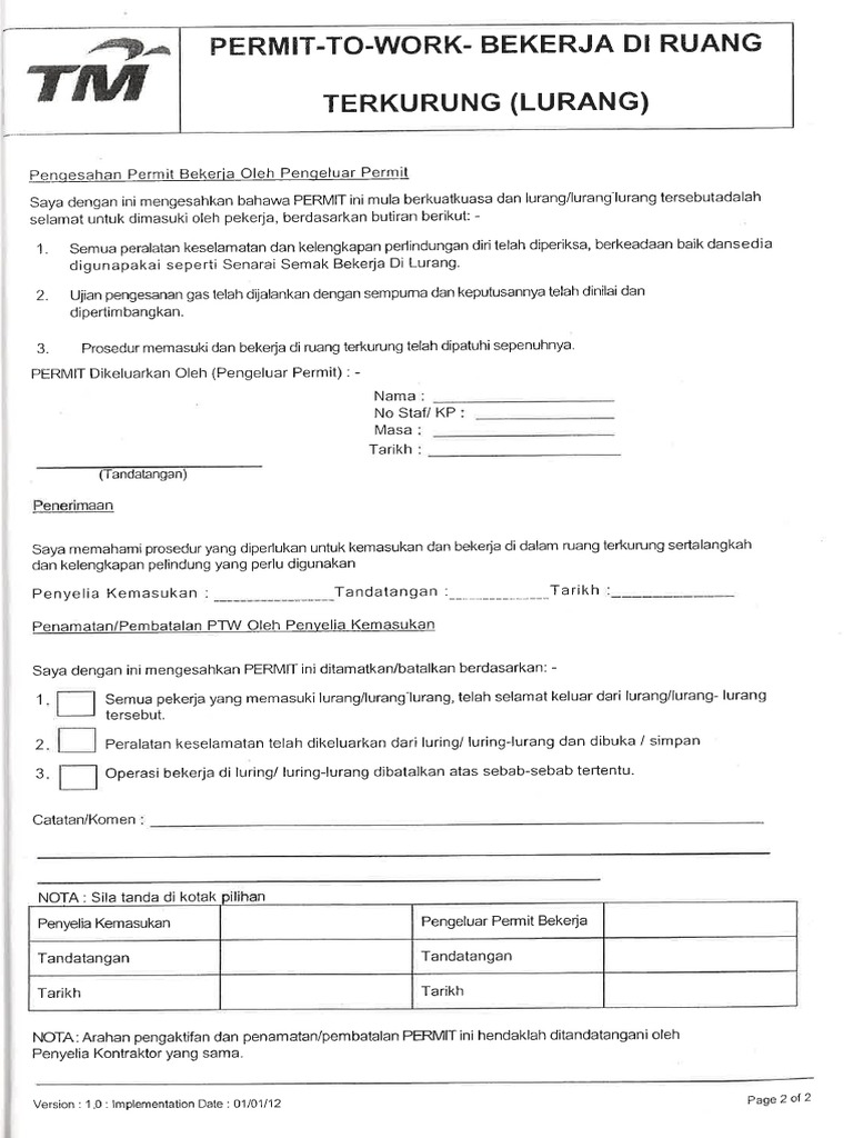 Permit To Work - Lurang | PDF