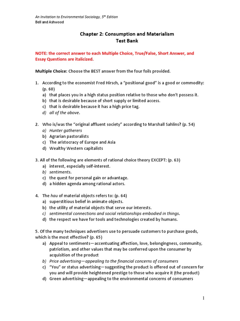 Test Bank For Invitation To Environmental Sociology 5th Edition by Bell ...