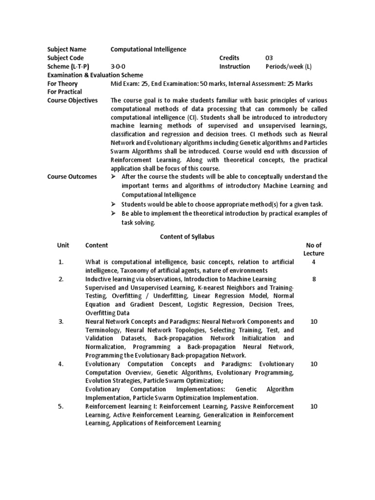 CI Syllabus | PDF | Machine Learning | Artificial Neural Network