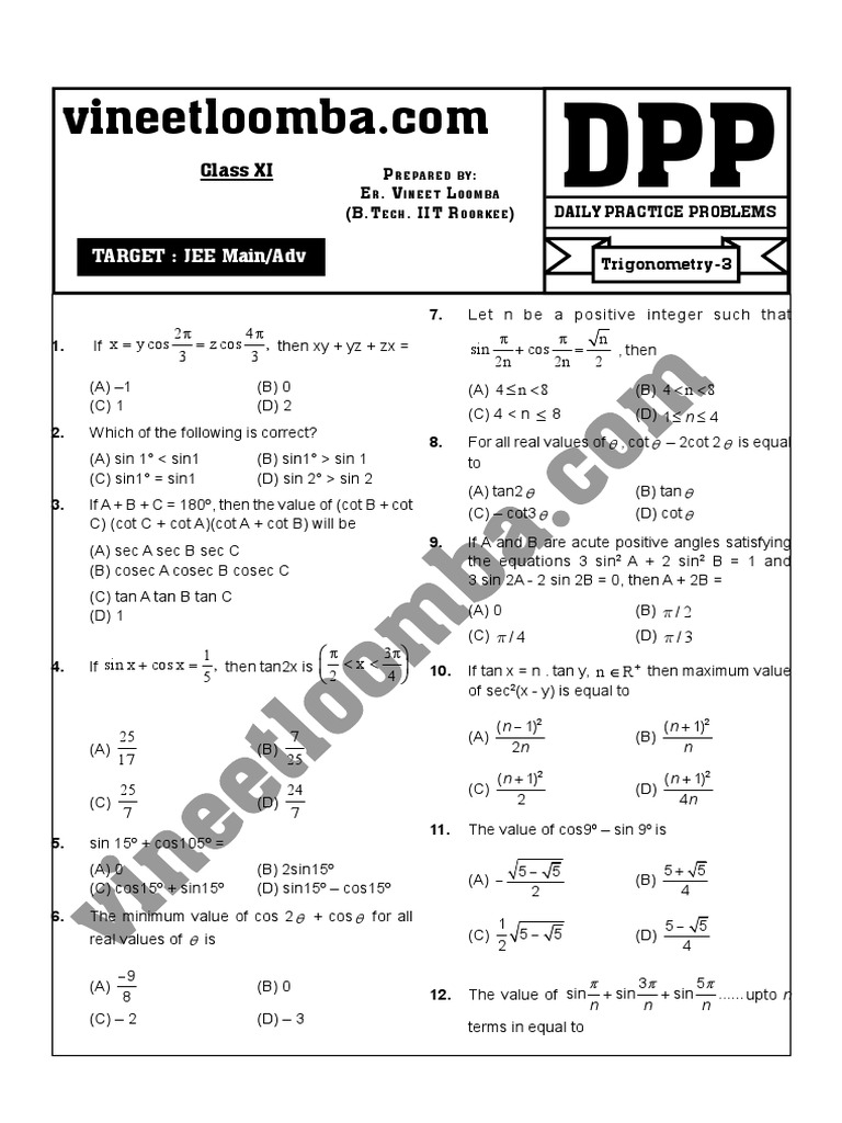 Trigonometry-3 JEE MAIN AND ADVANCED PDF | PDF | Complex Analysis ...