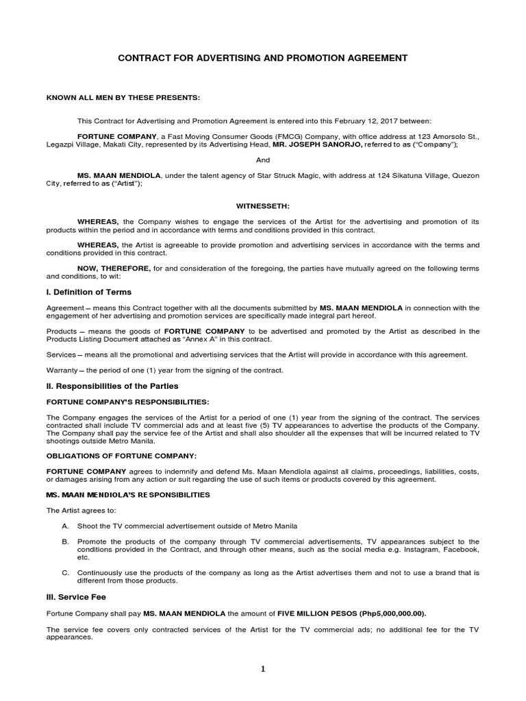 Fortune Company Promotion Contract | PDF | Private Law | Contract Law
