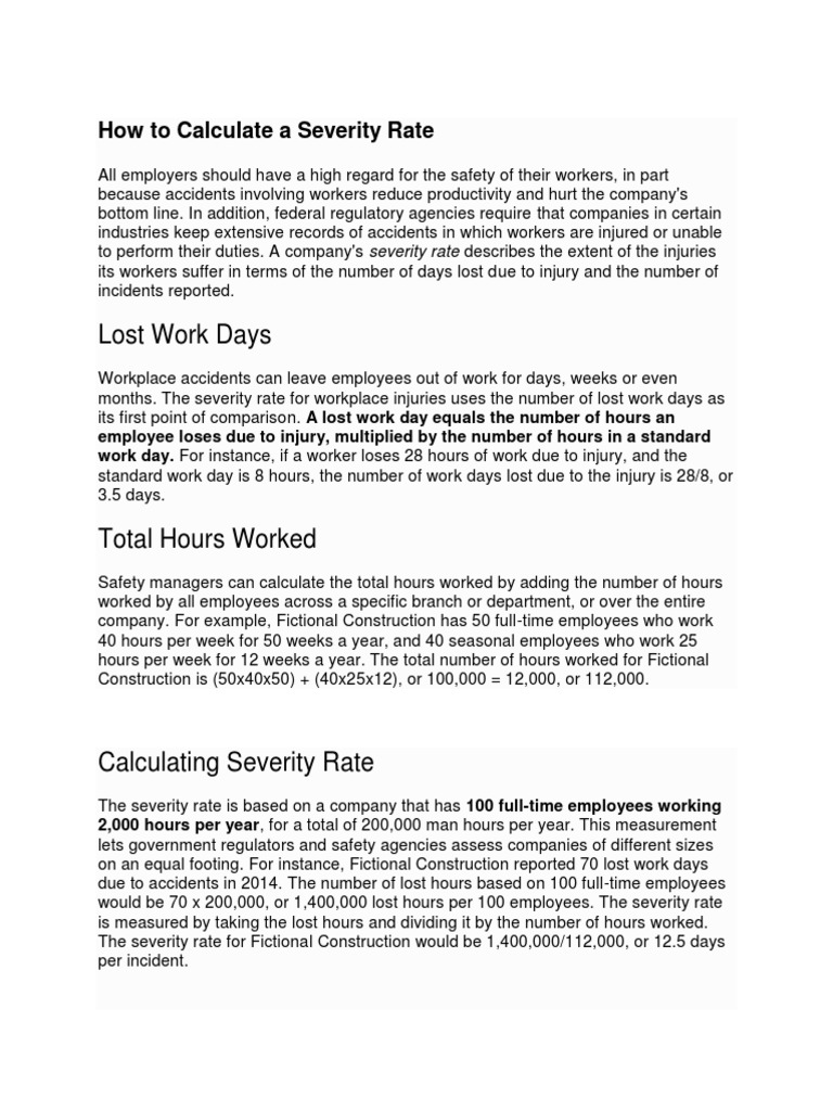 How To Calculate A Severity Rate | PDF | Working Time | Employment