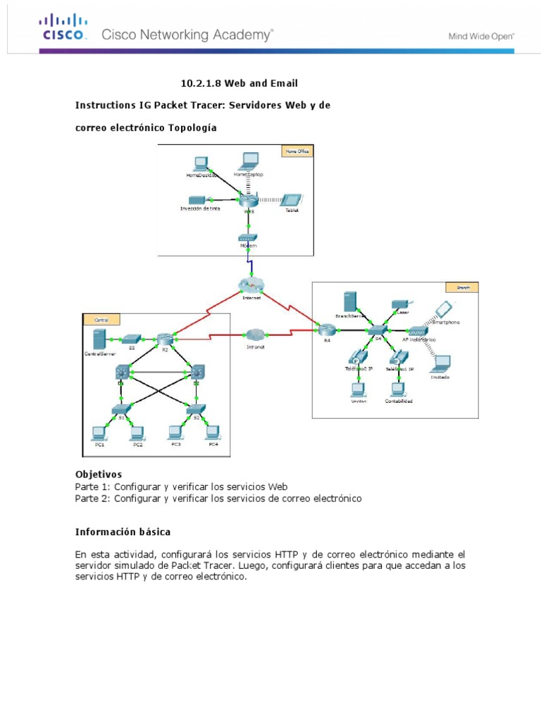 10.2.1.8 Packet Tracer - Web and Email Instructions IG | PDF | Servidor web | Internet y web