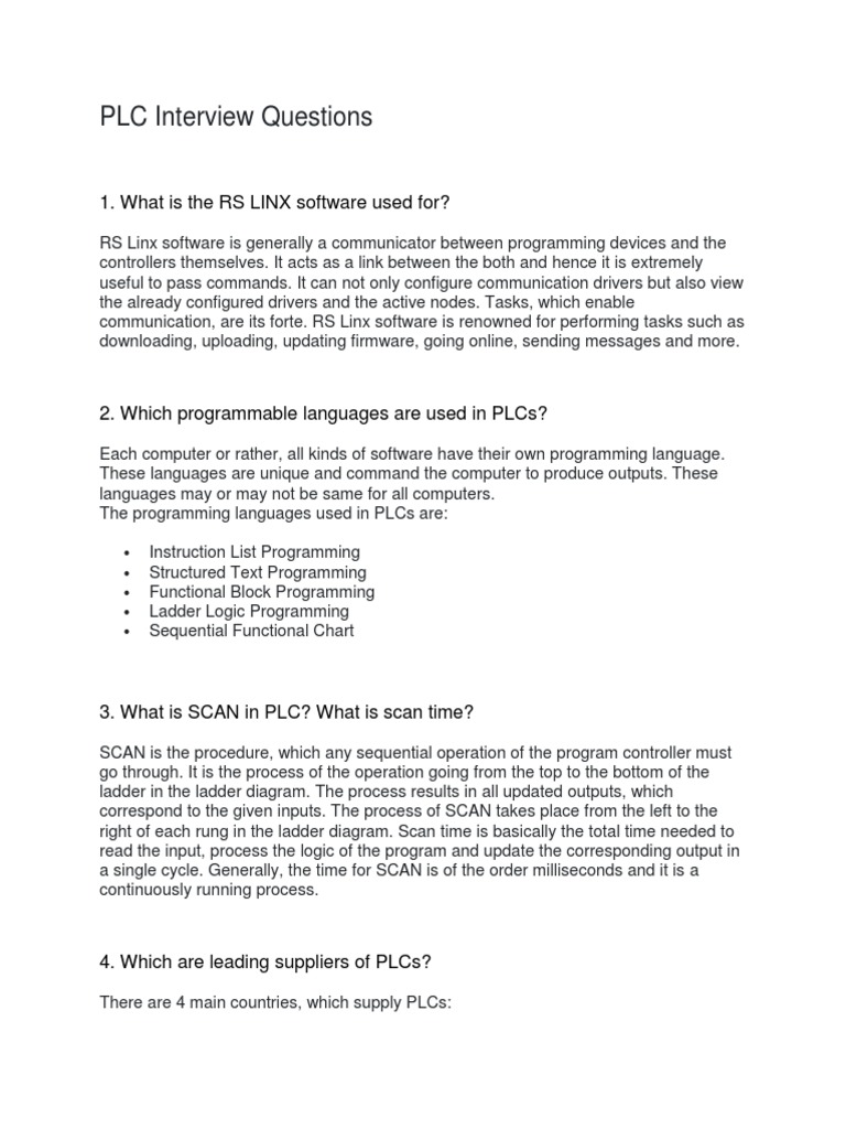 Plc Interview Questions 1 What Is The Rs Linx Software Used For Pdf Programmable Logic 