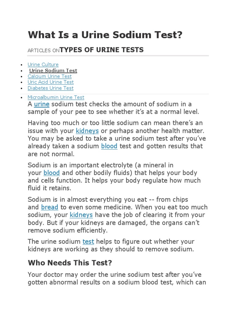 What Is A Urine Sodium Test | PDF | Medical Specialties | Clinical Medicine