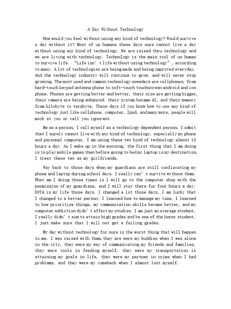 Life Without Technology: A Reflection | PDF | Mobile Technology ...