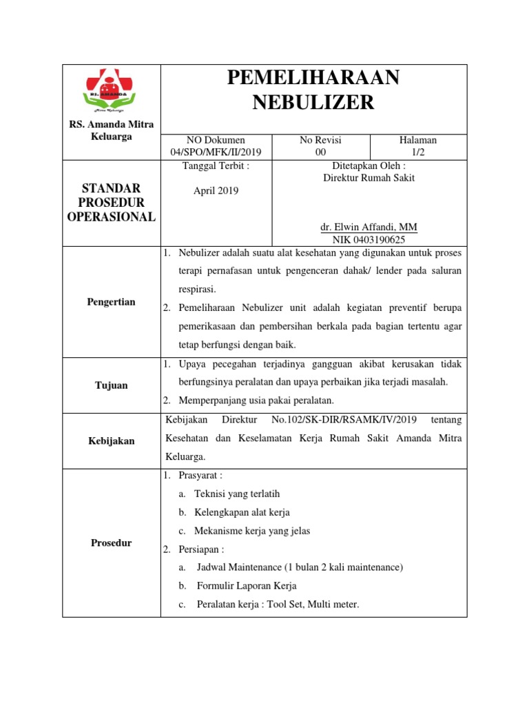 04 Spo Pemeliharaan Nebulizer | PDF