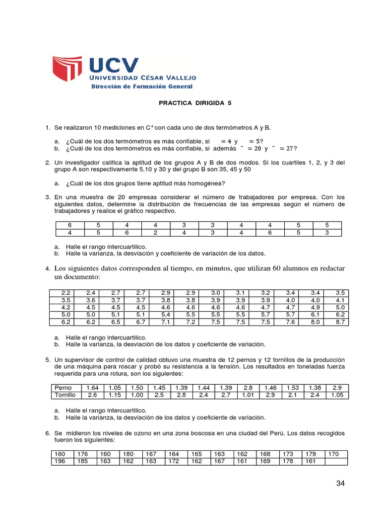 Practica Dirigida 5 | PDF | Desviación Estándar | Estadísticas descriptivas