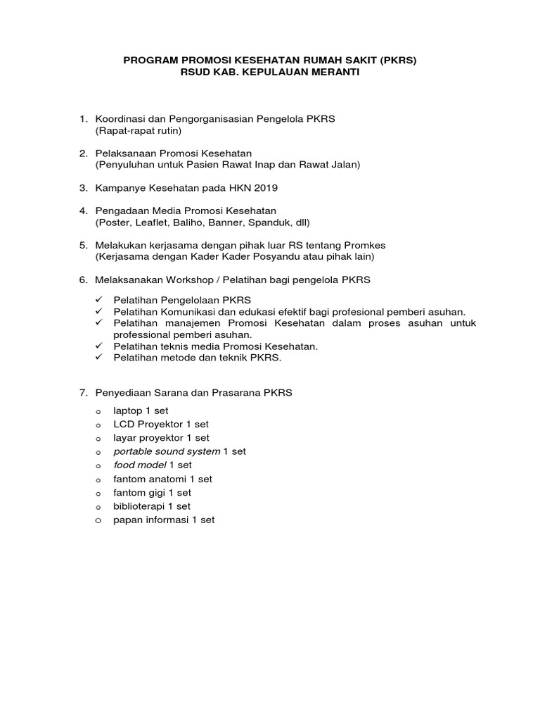 Program Promosi Kesehatan Rumah Sakit | PDF