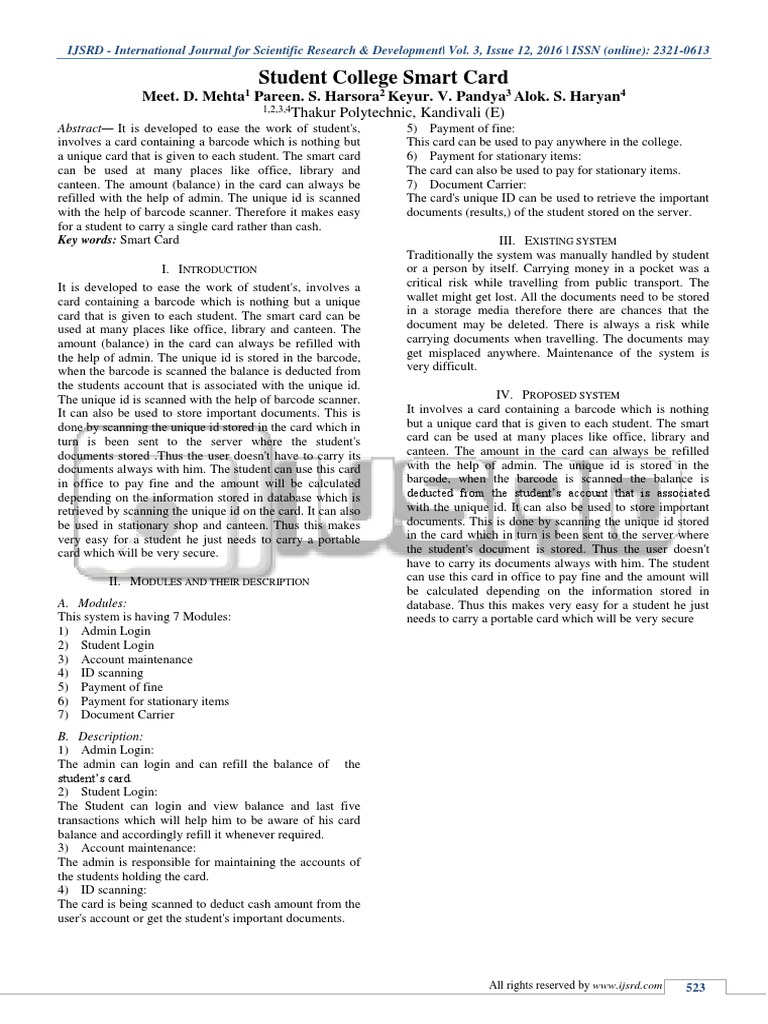 Student Smart Card System | PDF | Smart Card | Login