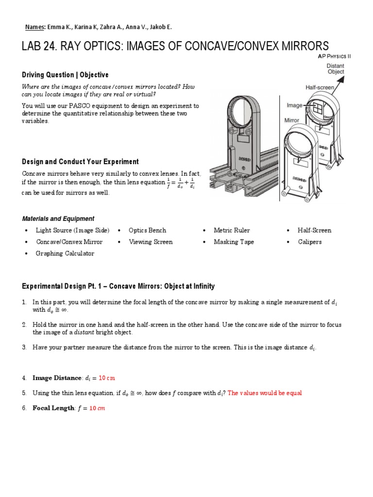 Lab 18 - Images of Concave and Convex Mirrors 1 | PDF | Lens (Optics ...