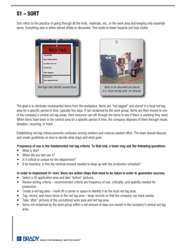 S1 - Sort: Items To Be Discarded Are Placed in A "Local Red Tag Area ...