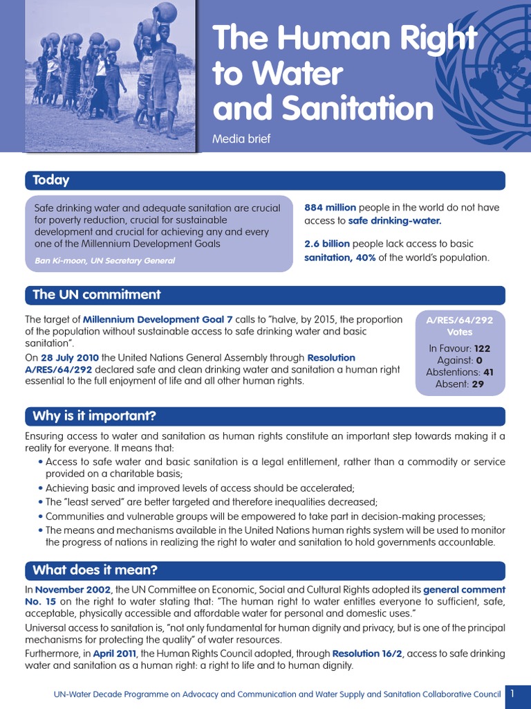 The Human Right To Water and Sanitation: Today | PDF | Drinking Water ...