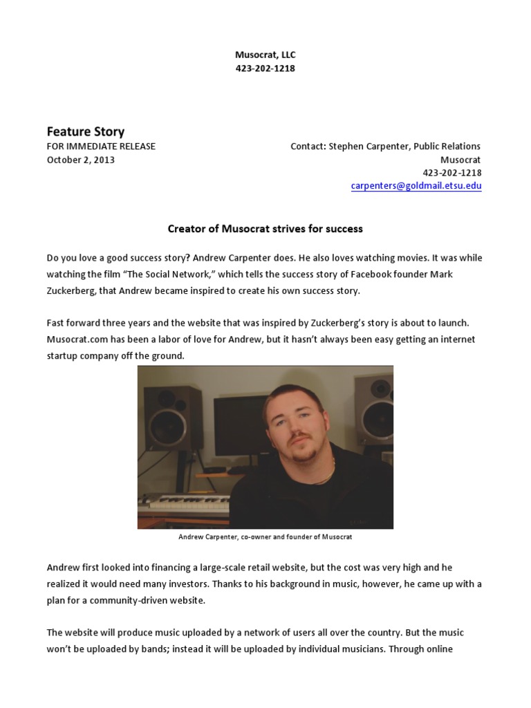 Assignment 2 - Feature Story Final Rewrite | PDF | Mark Zuckerberg | Social Networking Service