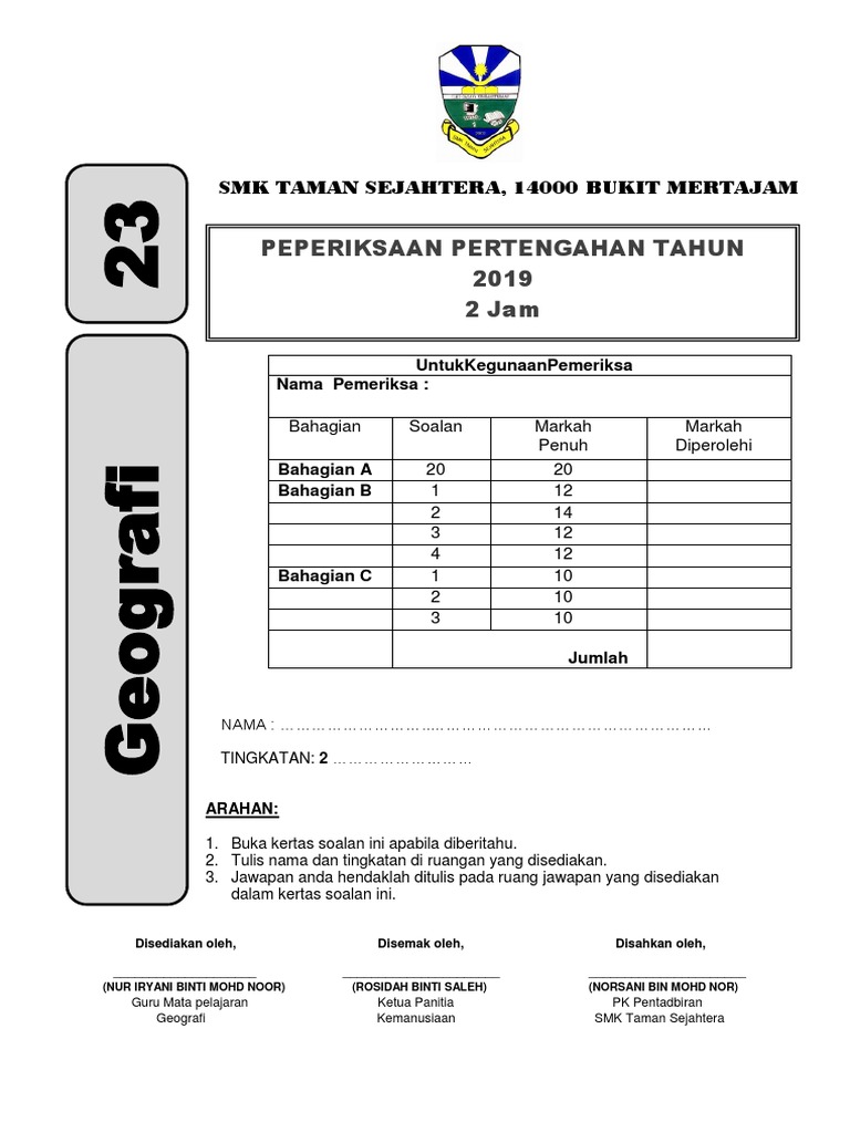 Muka Depan Exam Paper Pt3 Geo | PDF