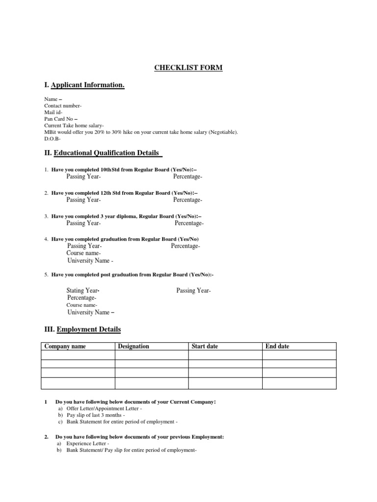 Checklist Form I. Applicant Information.: STD From Regular Board (Yes ...