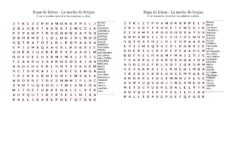 Sopa de Letras - Noche de Las Brujas | PDF
