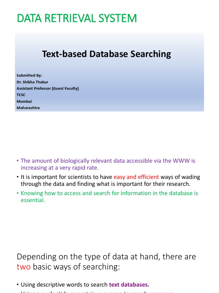 Data Retrieval System: Text-Based Database Searching | PDF | National ...