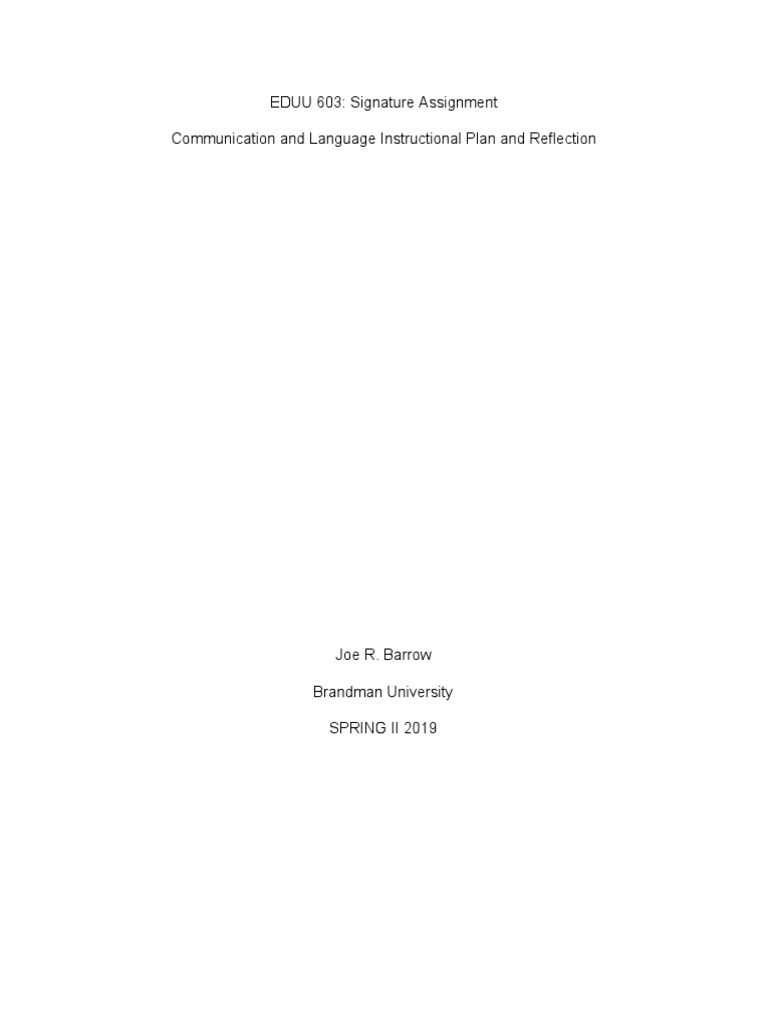 Barrow EDUU 603 - Signature Assignment | PDF | Stuttering | Teachers