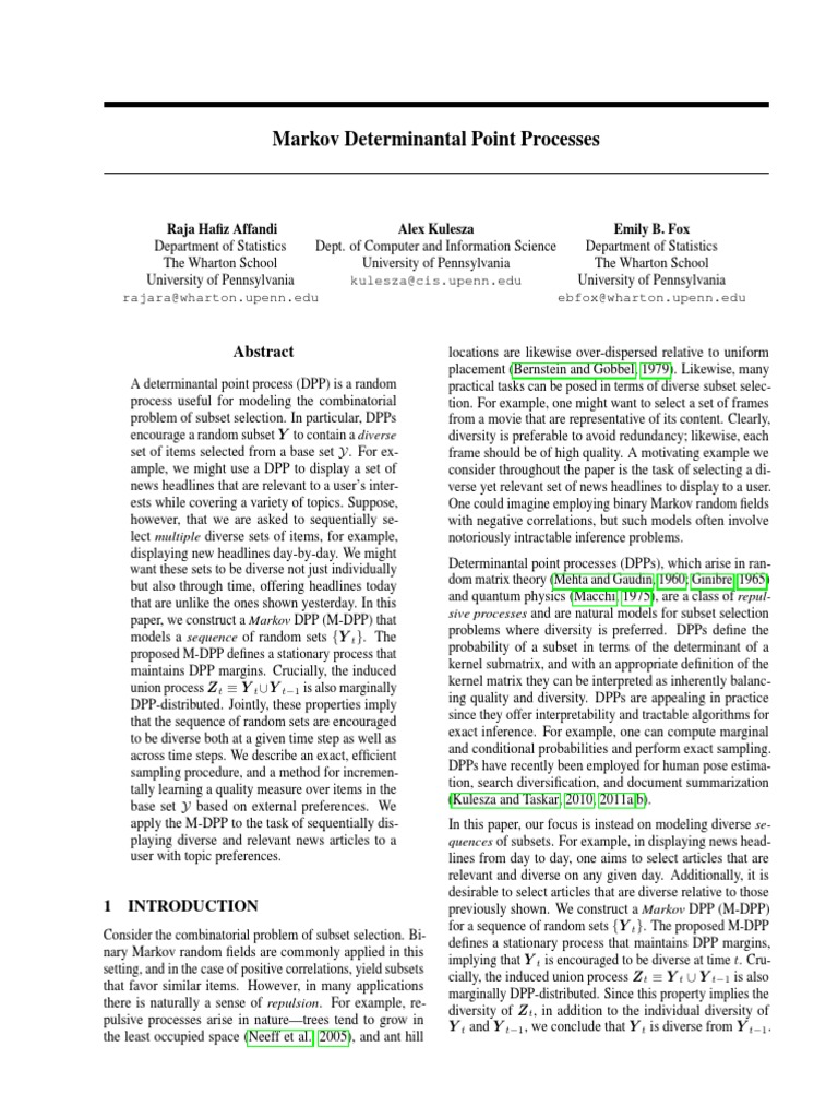 Markov Determinantal Point Processes | PDF | Eigenvalues And Eigenvectors | Markov Chain