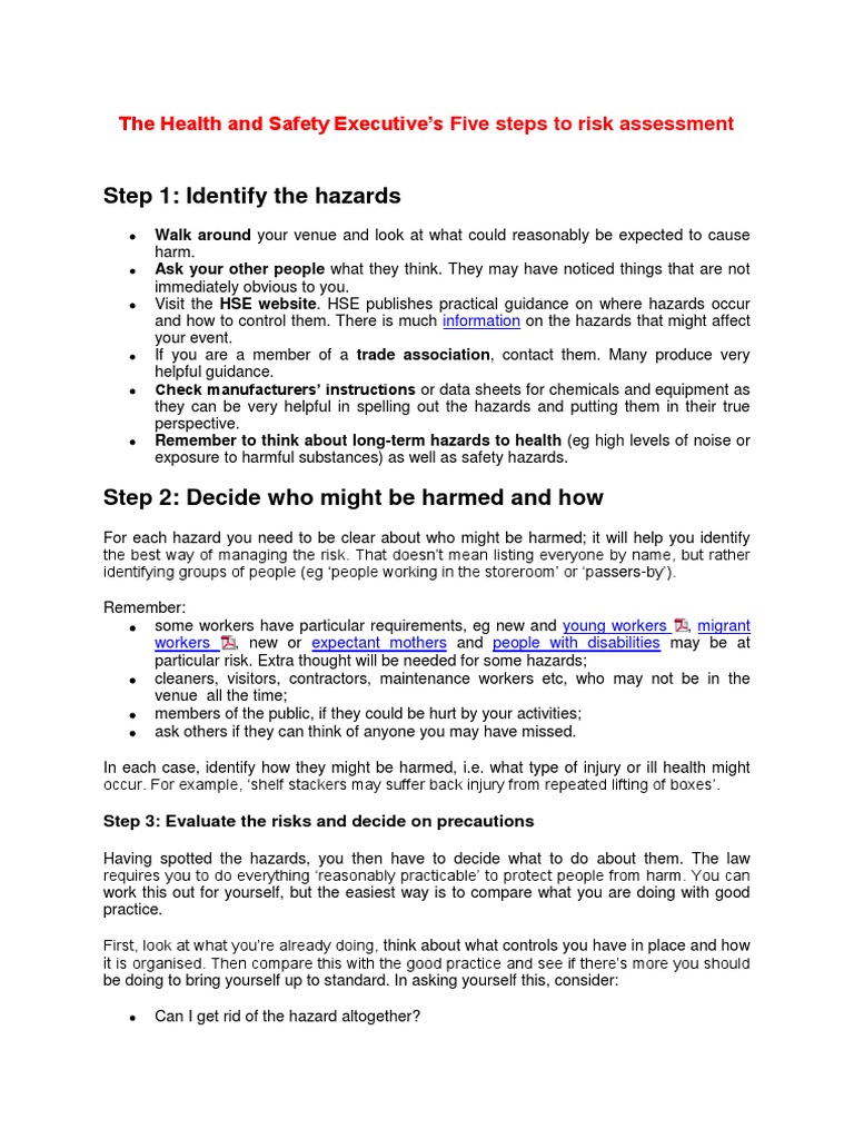 HSE's Five Steps to Risk Assessment | PDF | Hazards | Risk