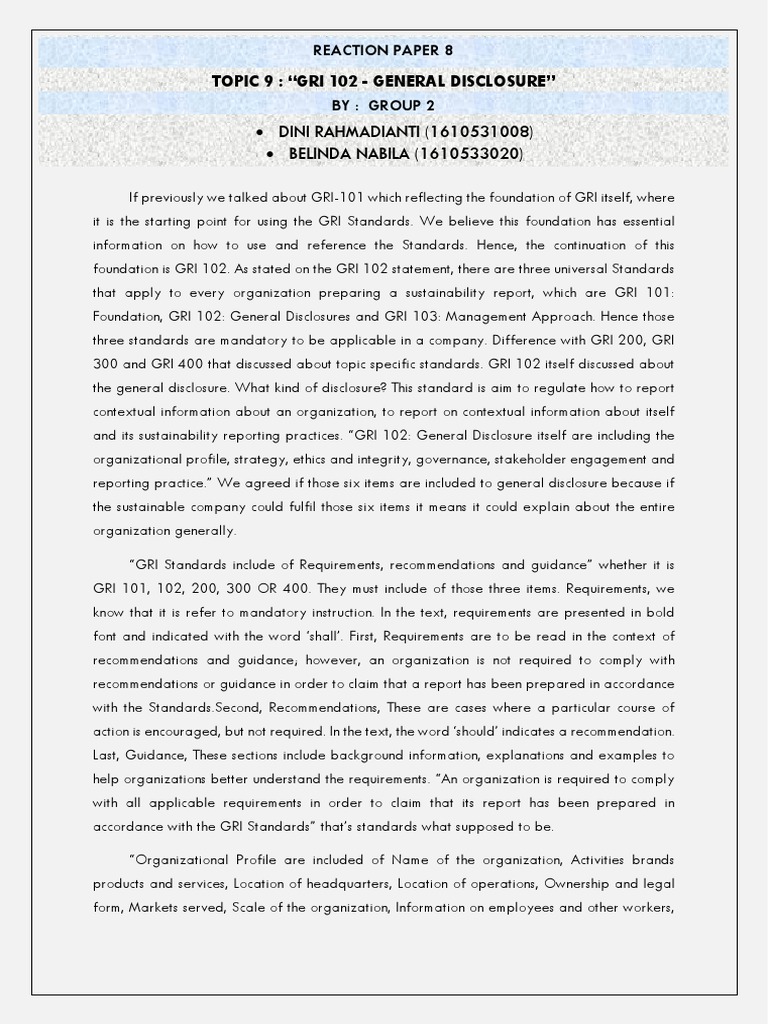 An Analysis of GRI 102 General Disclosures and its Importance for ...