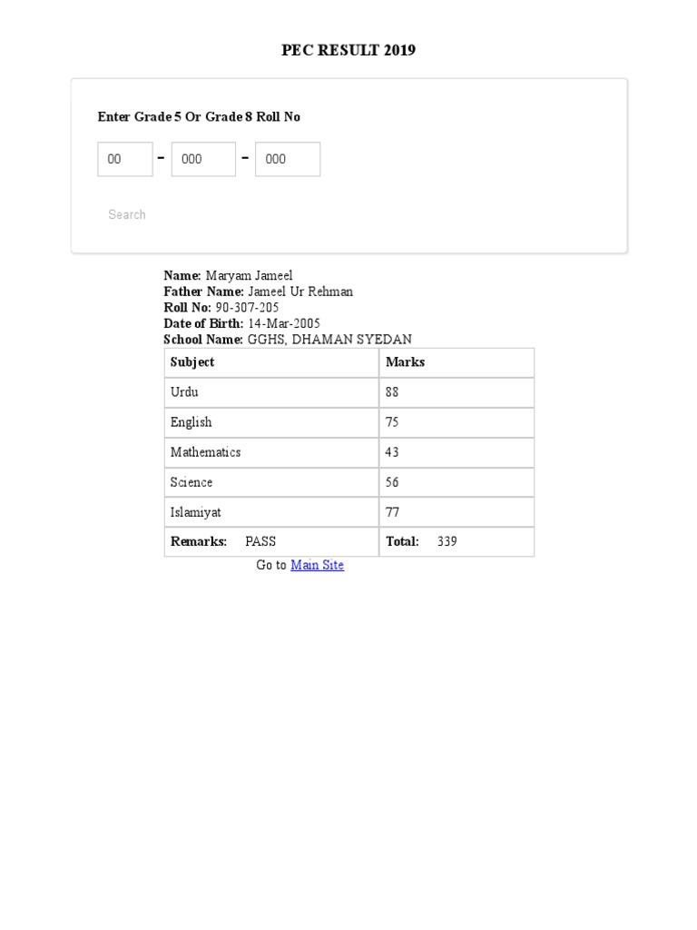 Pec Result 2019: Enter Grade 5 or Grade 8 Roll No | PDF