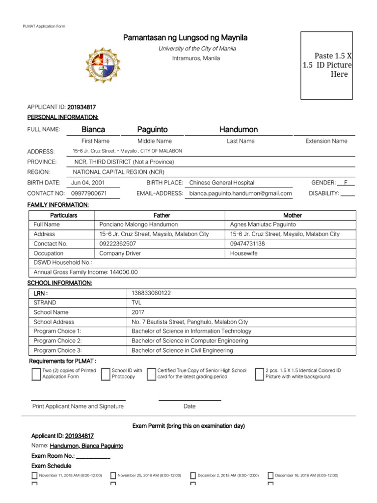 On-Line Application For PLMAT of Pamantasan NG Lungsod NG Maynila | PDF ...