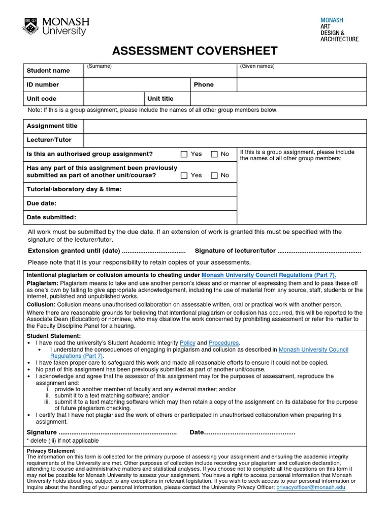 2019 Assessment Cover Sheet | PDF | Academic Integrity | Plagiarism