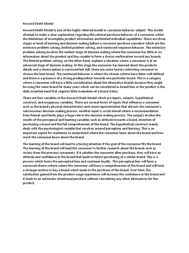 Howard Sheth Model | PDF | Decision Making | Behavior
