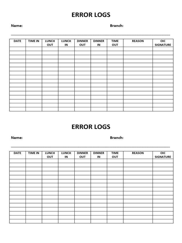 Employee Error Log Template | PDF