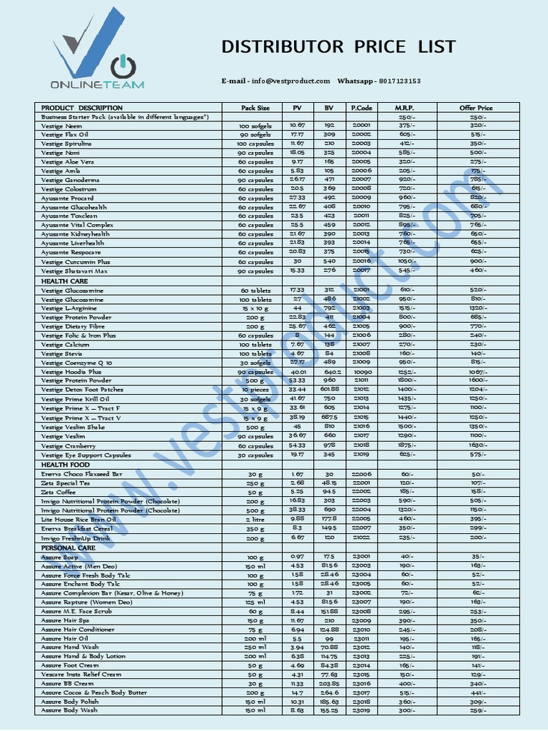 Vestige Product Price List 2018 | PDF | Oral Hygiene | Cosmetics