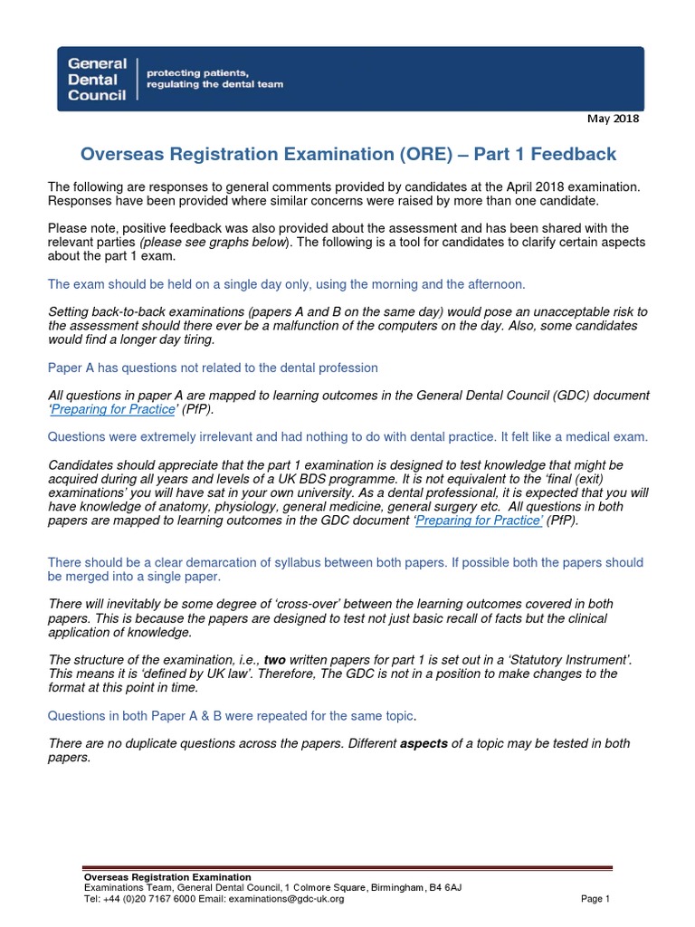 Overseas Registration Examination (ORE) Part One Feedback | PDF | Test ...