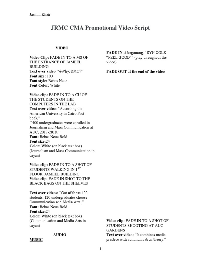 JRMC CMA Promo Video Script | PDF | Mass Media | Communication