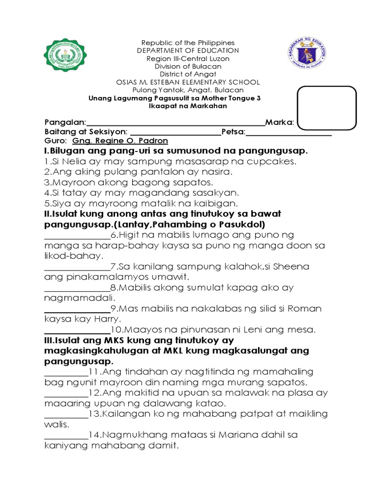1ST Summative Test in 4th Grading Period 2019 | PDF