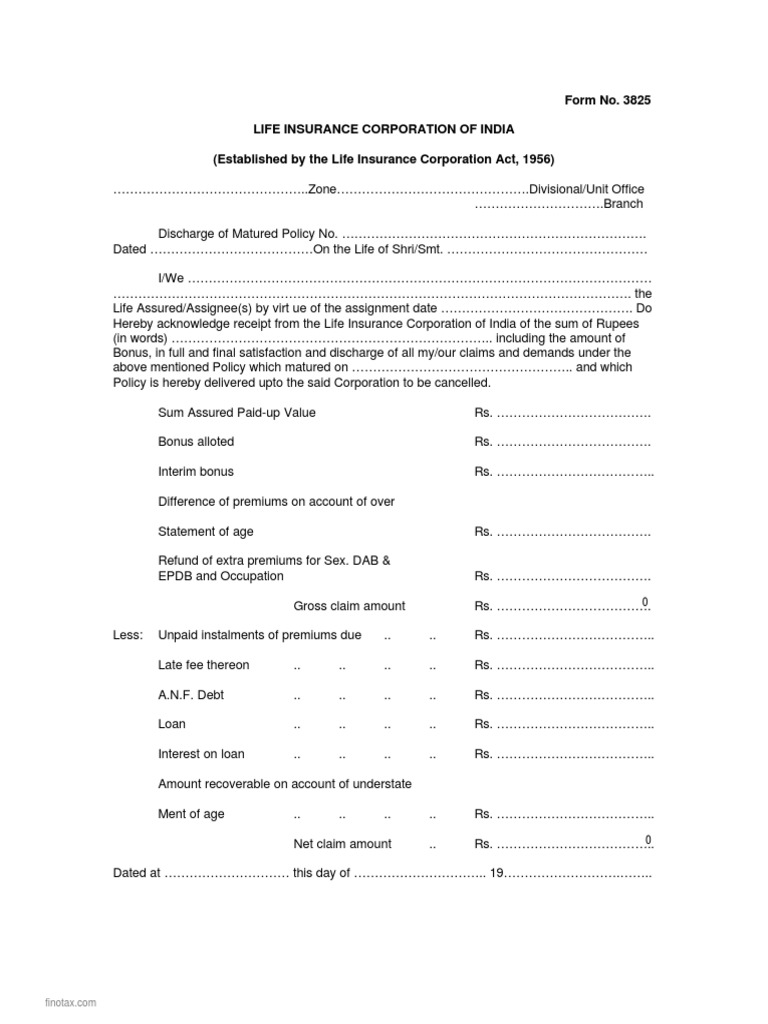 LIC Policy Maturity Discharge Form | Insurance | Money