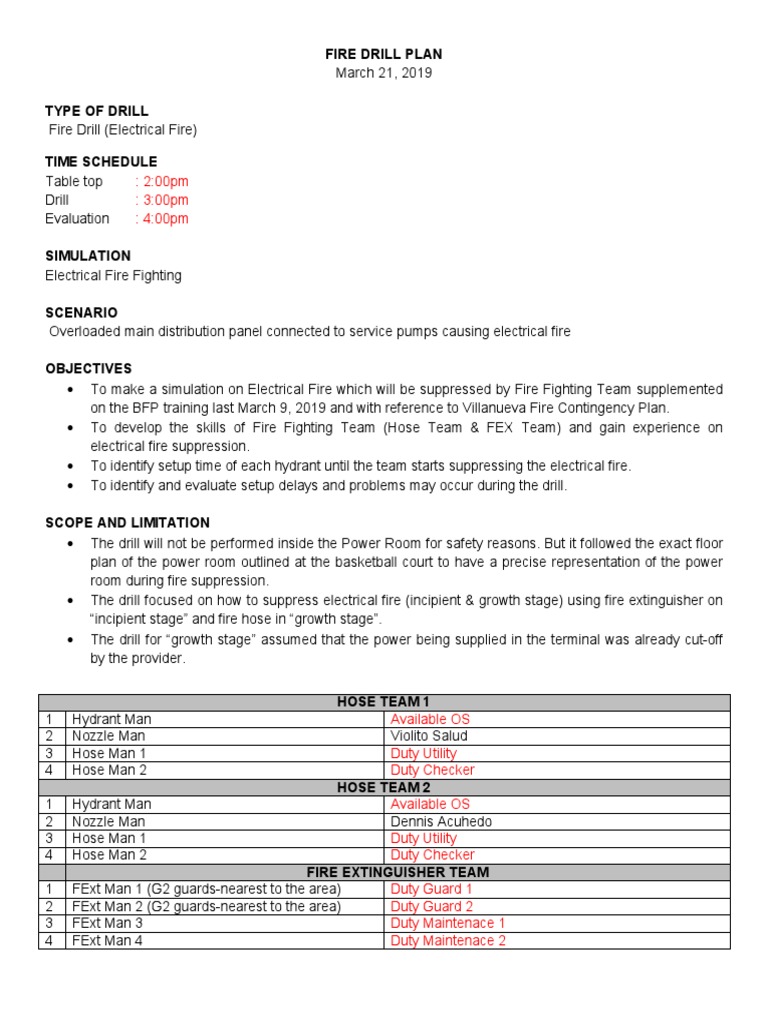 Fire Drill Plan (Electrical) | PDF | Firefighting | Fires