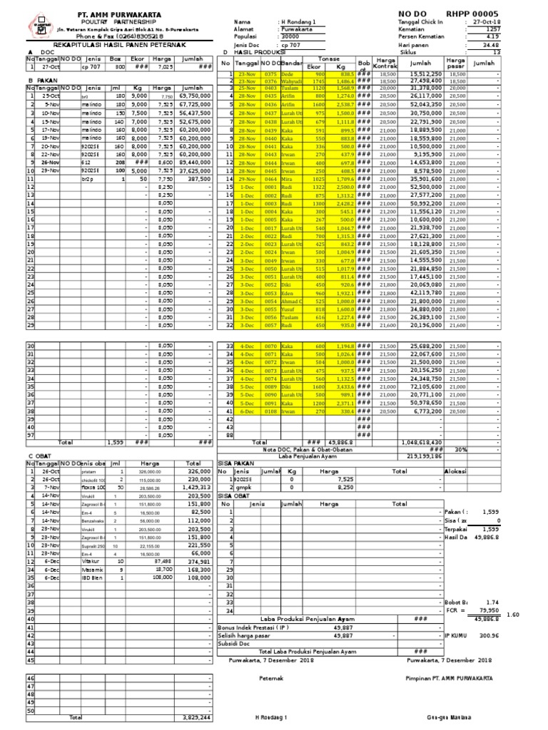 Laporan RHPP Ayam Broiler PT Anjawani | PDF