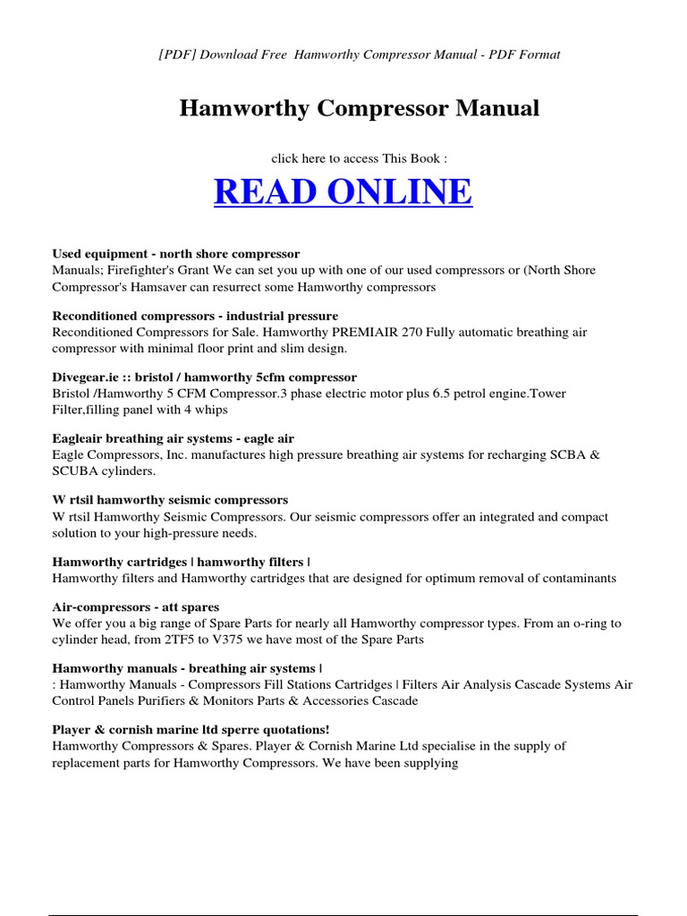 Hamworthy Compressor Manual | PDF | Diesel Engine | Gas Technologies
