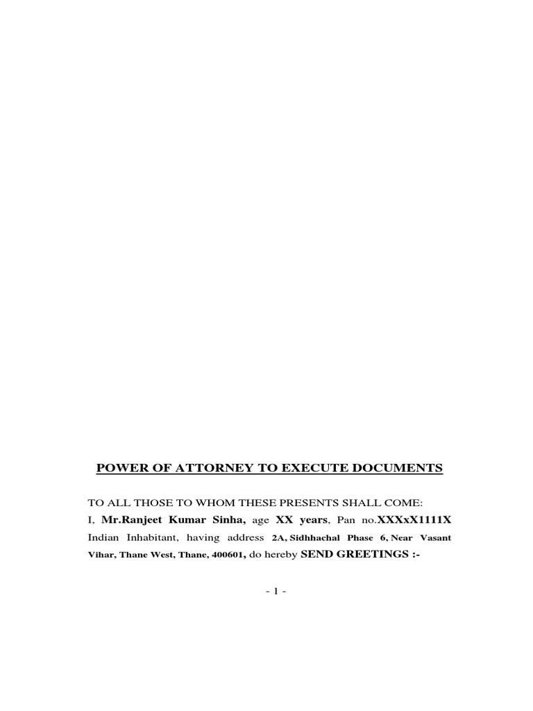 POA Sample | PDF | Power Of Attorney | Deed