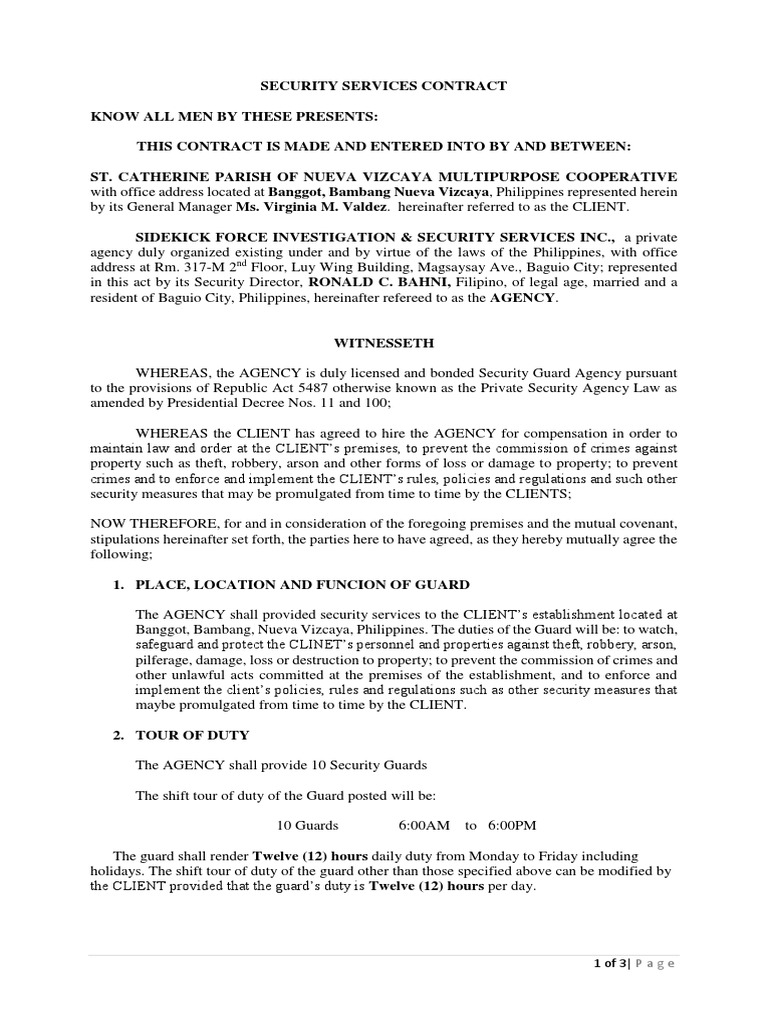 Security Services Contract Agreement | PDF | Security Guard | Employment