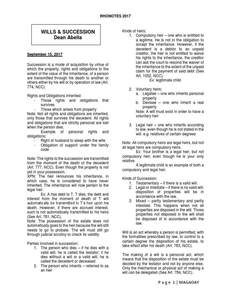 Wills & Succession | PDF | Will And Testament | Inheritance