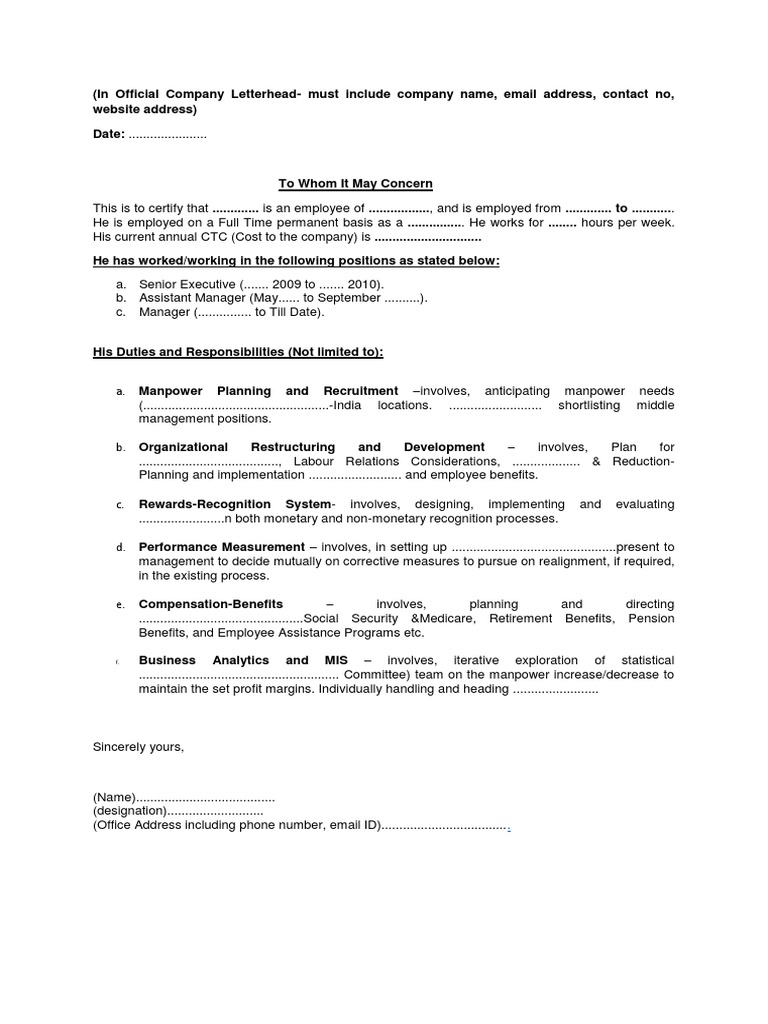 Employment Reference Letter-Sample | PDF | Employee Benefits | Employment