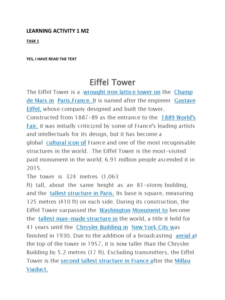 Eiffel Tower: Learning Activity 1 M2 | PDF | Buildings And Structures ...