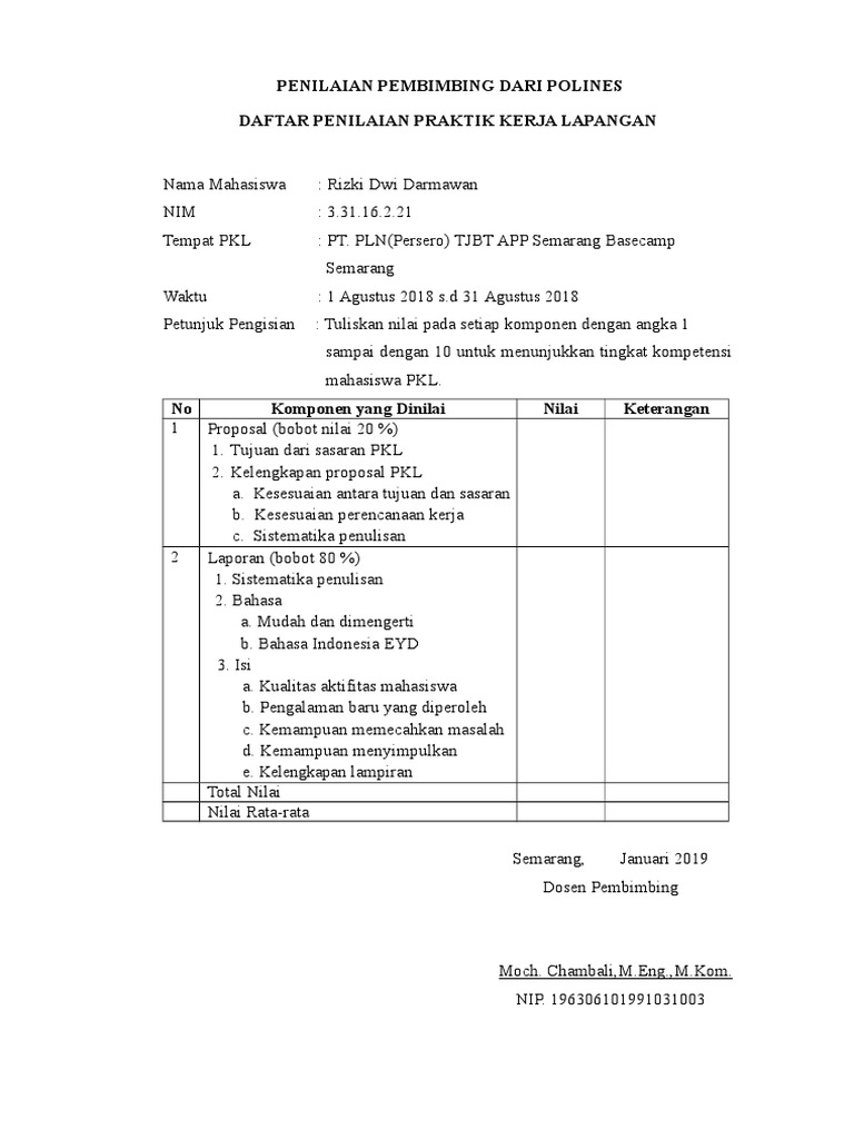 Daftar Penilaian Polines | PDF